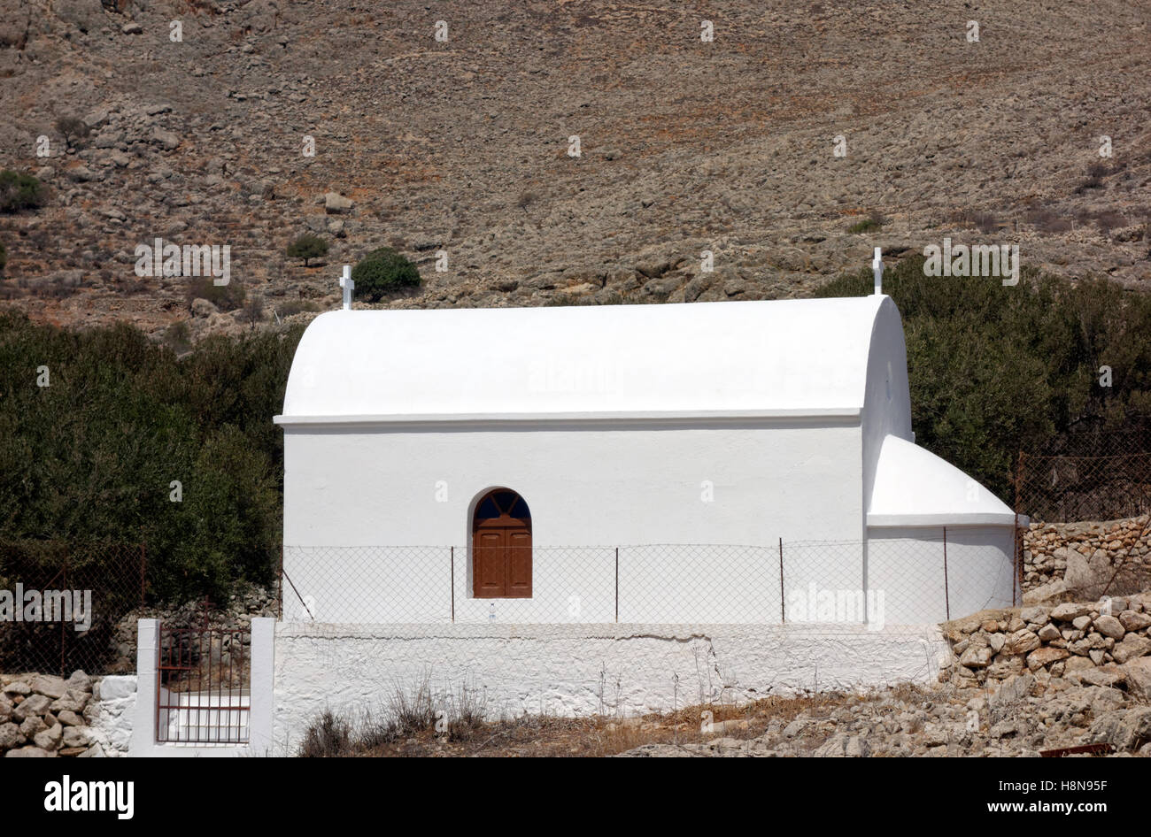 Agios Nektarios church, Pondamos, Chalki Island near Rhodes, Dodecanese ...