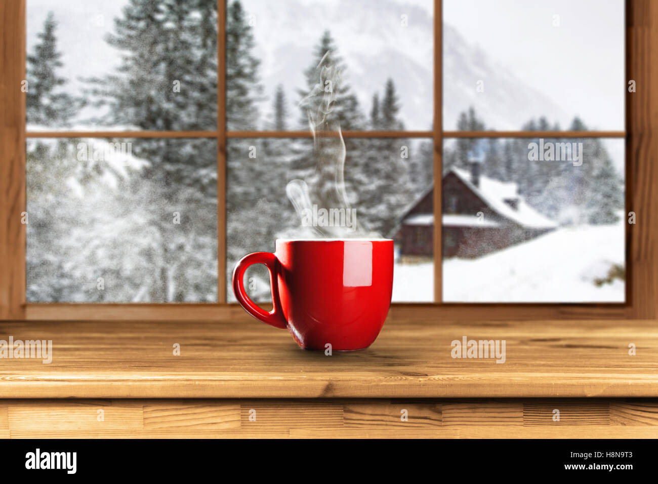 Hot coffee in winter Stock Photo - Alamy