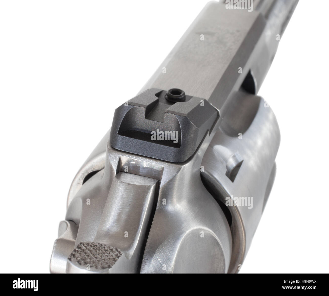 Black notch sight at the back of a stainless revolver Stock Photo - Alamy