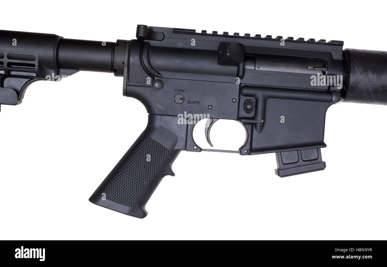 Upper and lower receivers of a modern rifle isolated on white Stock ...