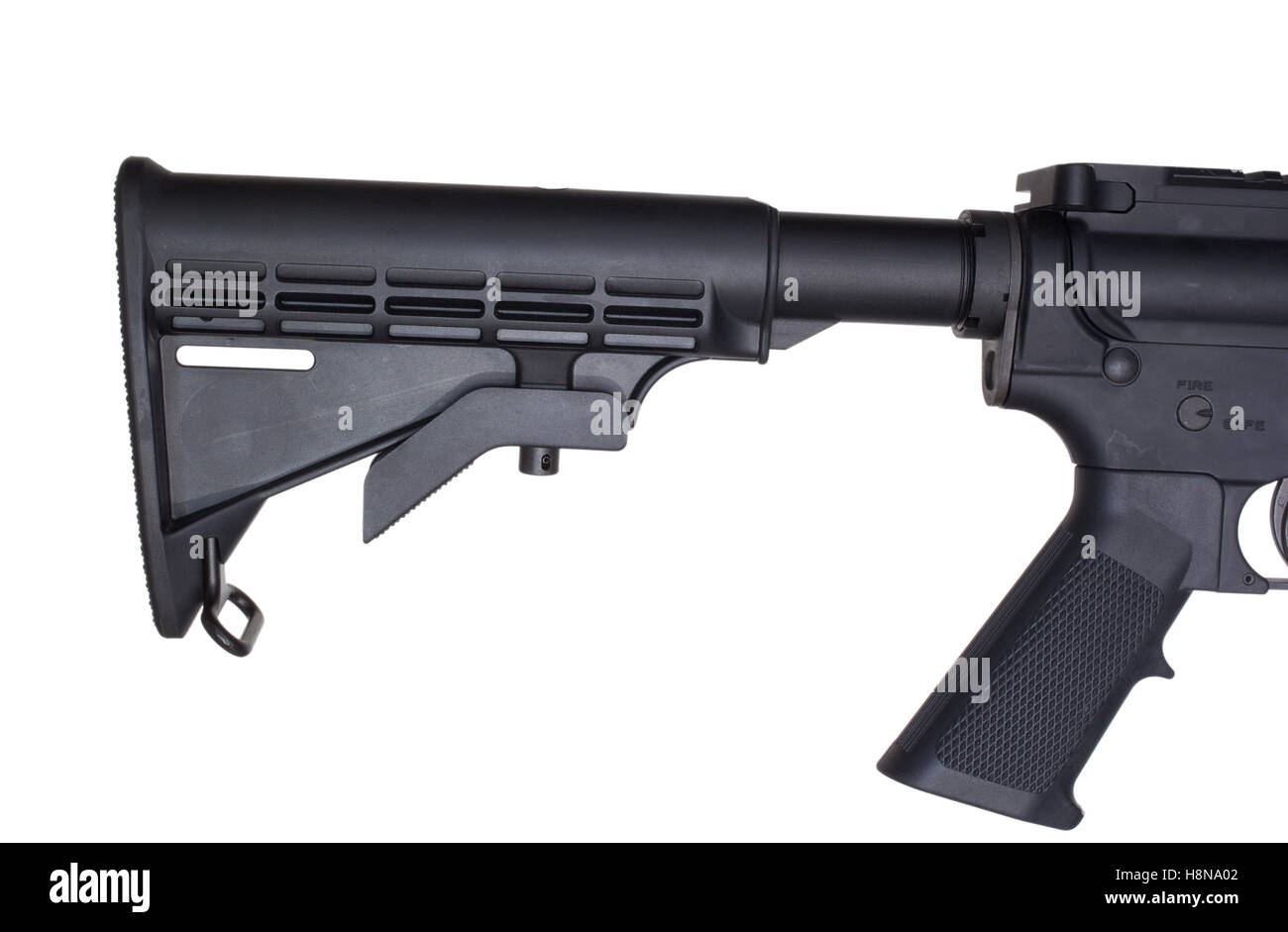 Modern semi automatic rifle stock extended and isolated on white Stock ...