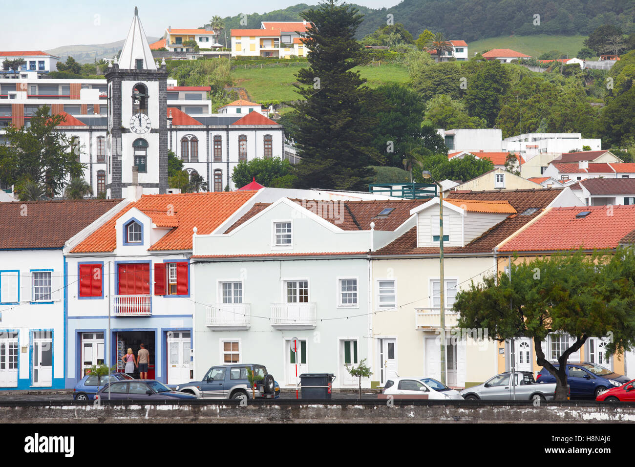 Azores traditional urban landscape in Faial island. Horta village ...