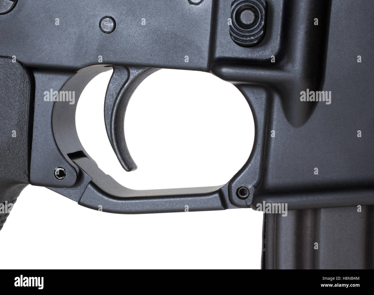 Metal trigger that is on an assault rifle isolated on white Stock Photo ...