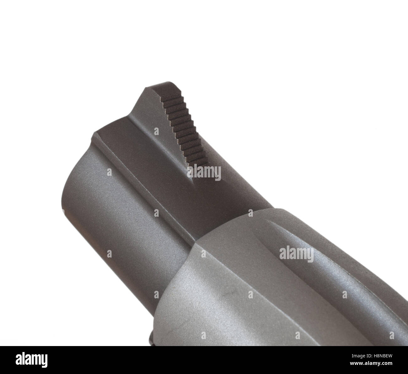 Blade front sight on a metal revolver isolated on white Stock Photo - Alamy