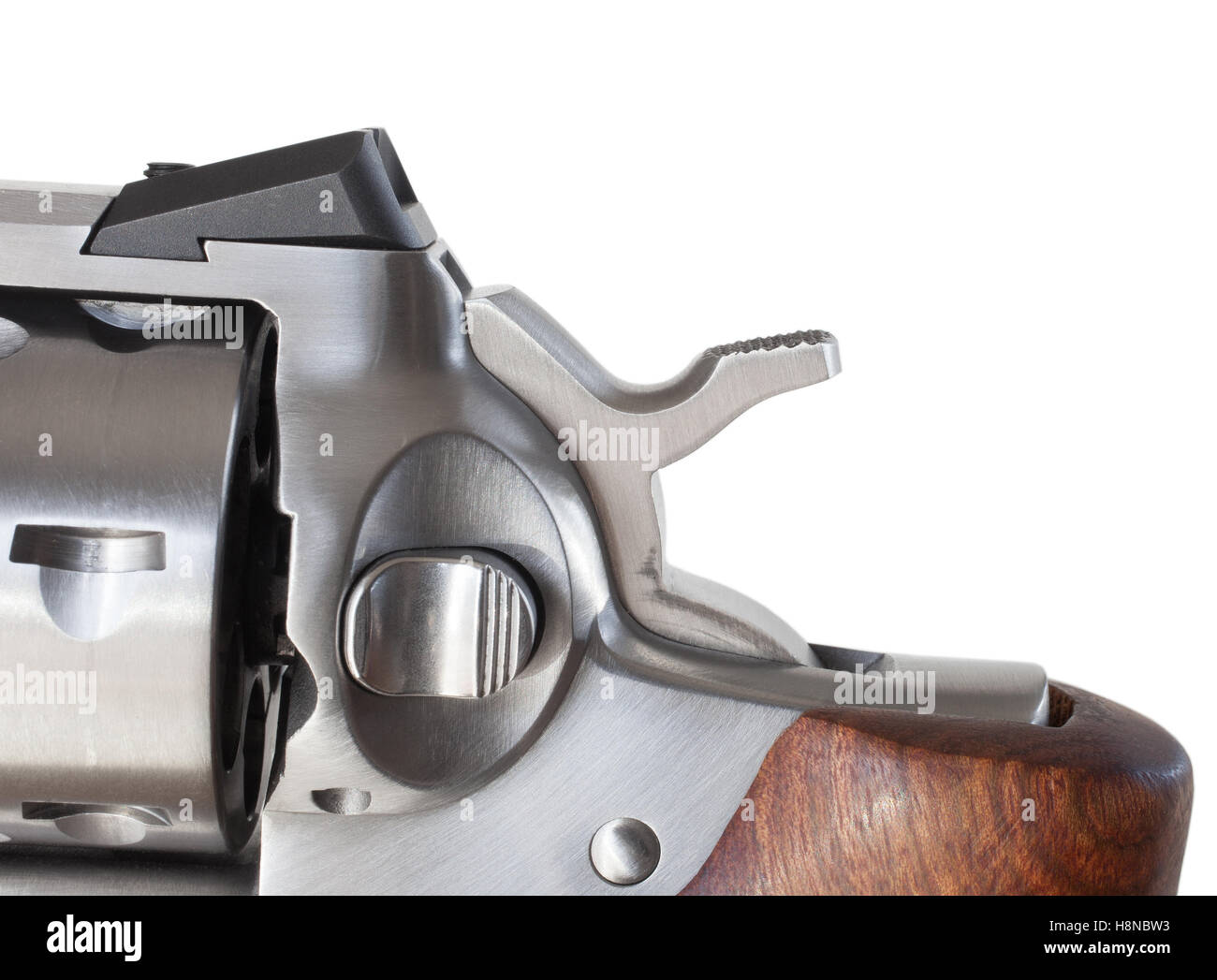 Hammer at the back of a stainless revolver isolated on white Stock ...