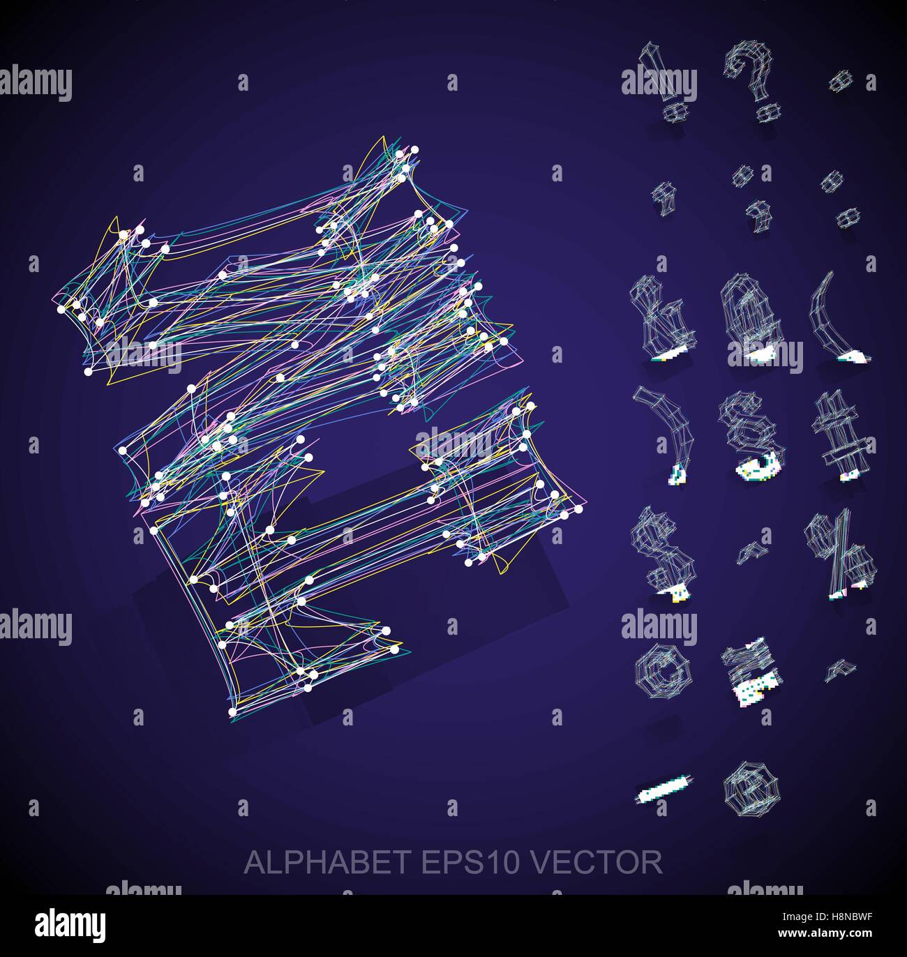Abstract illustration of a multicolor sketched Symbols with reflection ...
