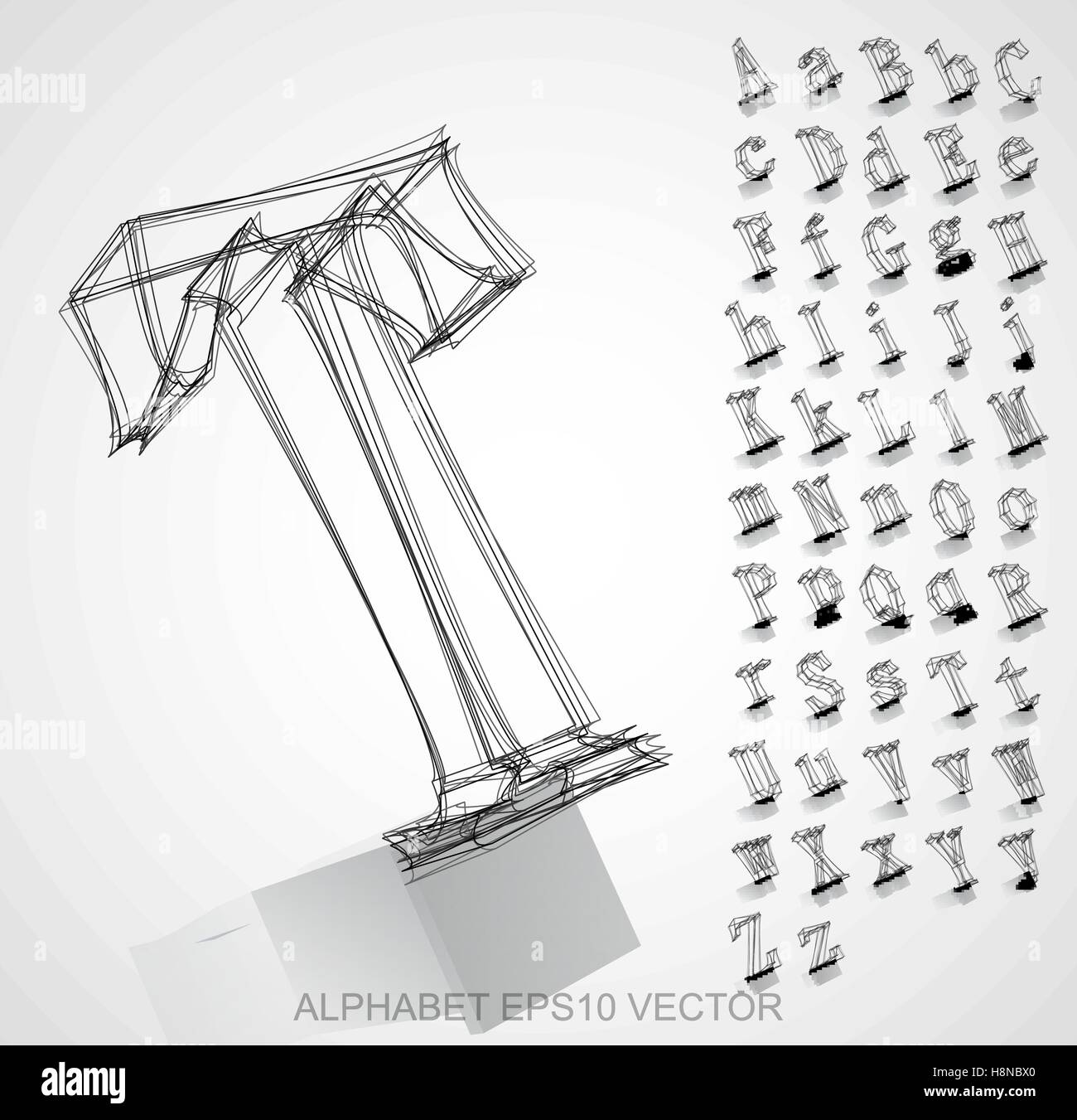 Abstract illustration of a sketched Letters with transparent shadow ...