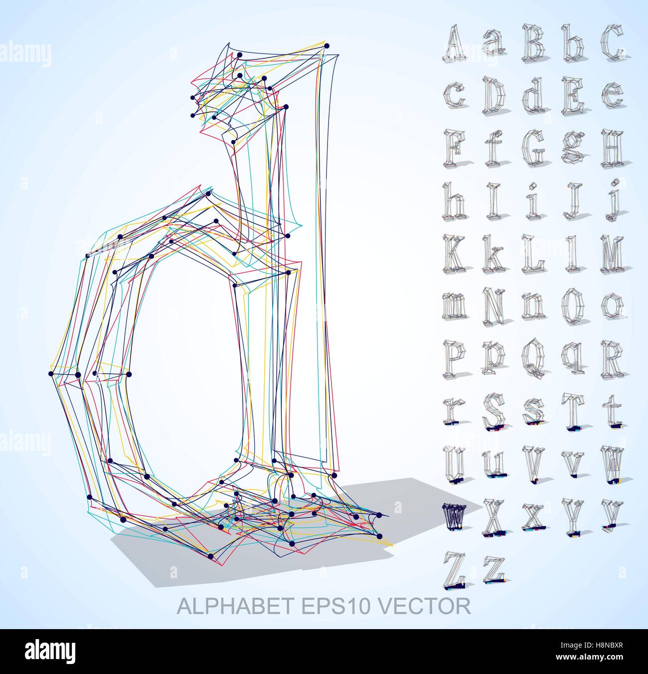 Abstract illustration of a sketched Letters with . Set of hand drawn 3D ...