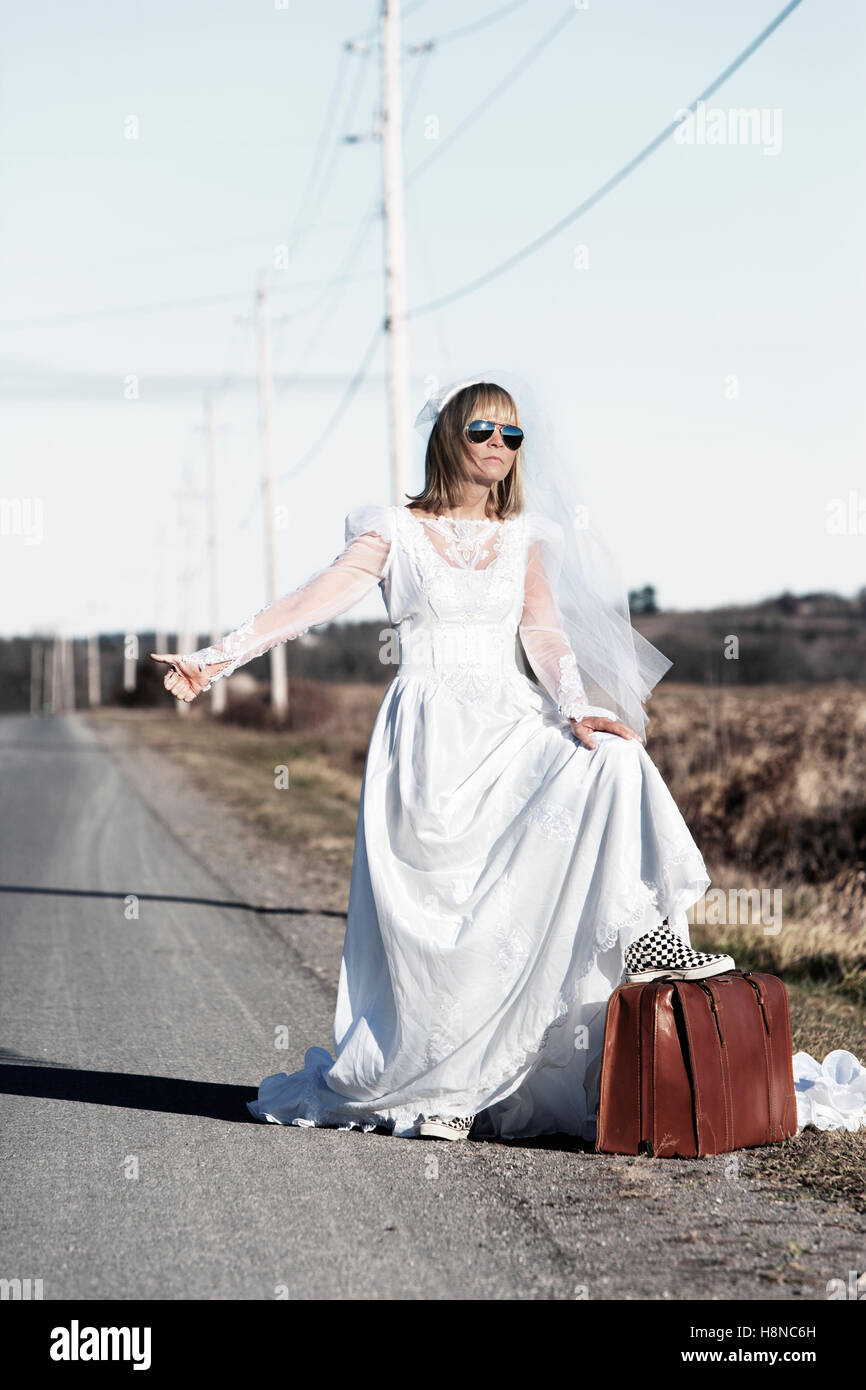 New bride leaving town Stock Photo - Alamy