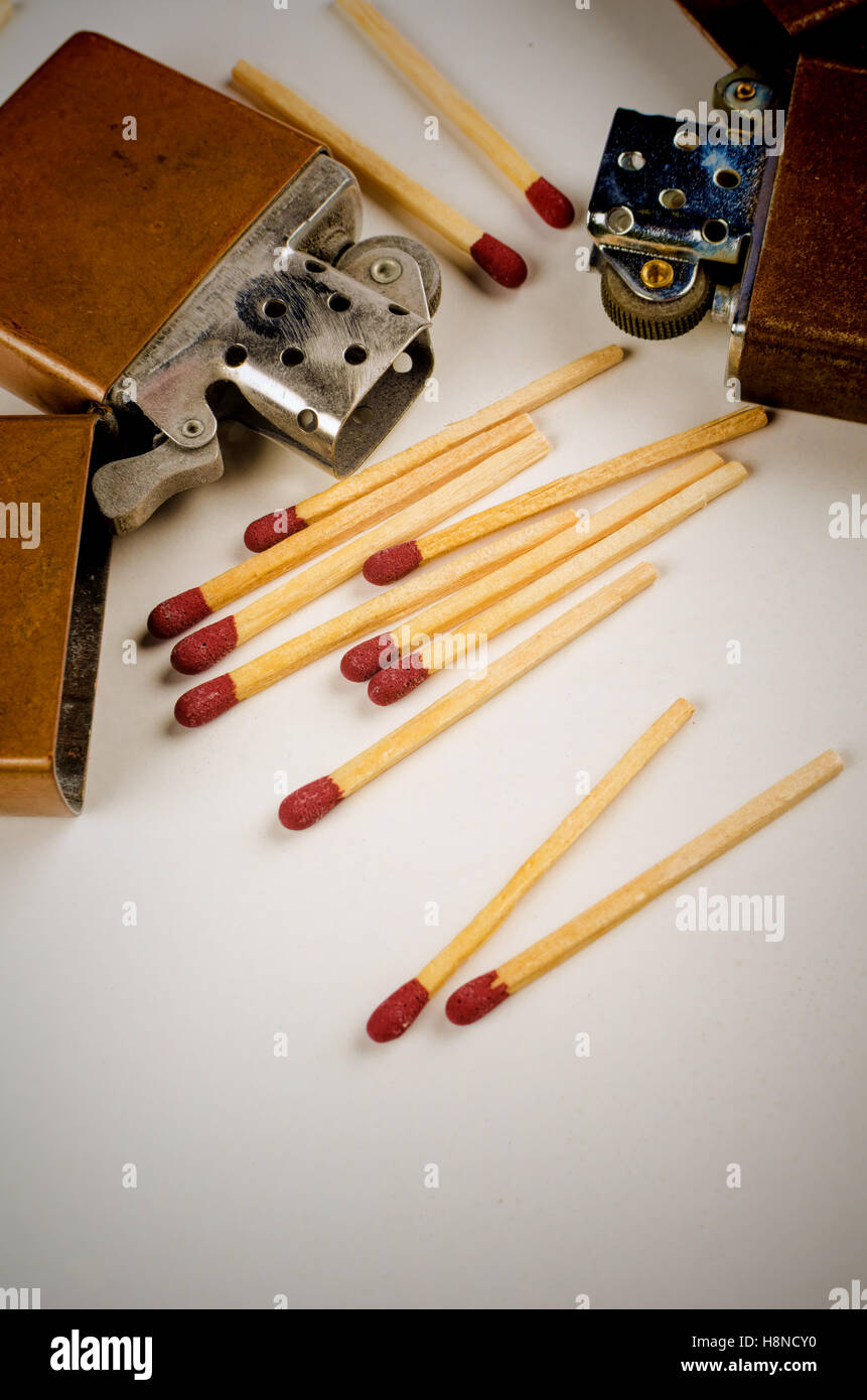 Used retro lighter and matches in a studio shot still life Stock Photo ...