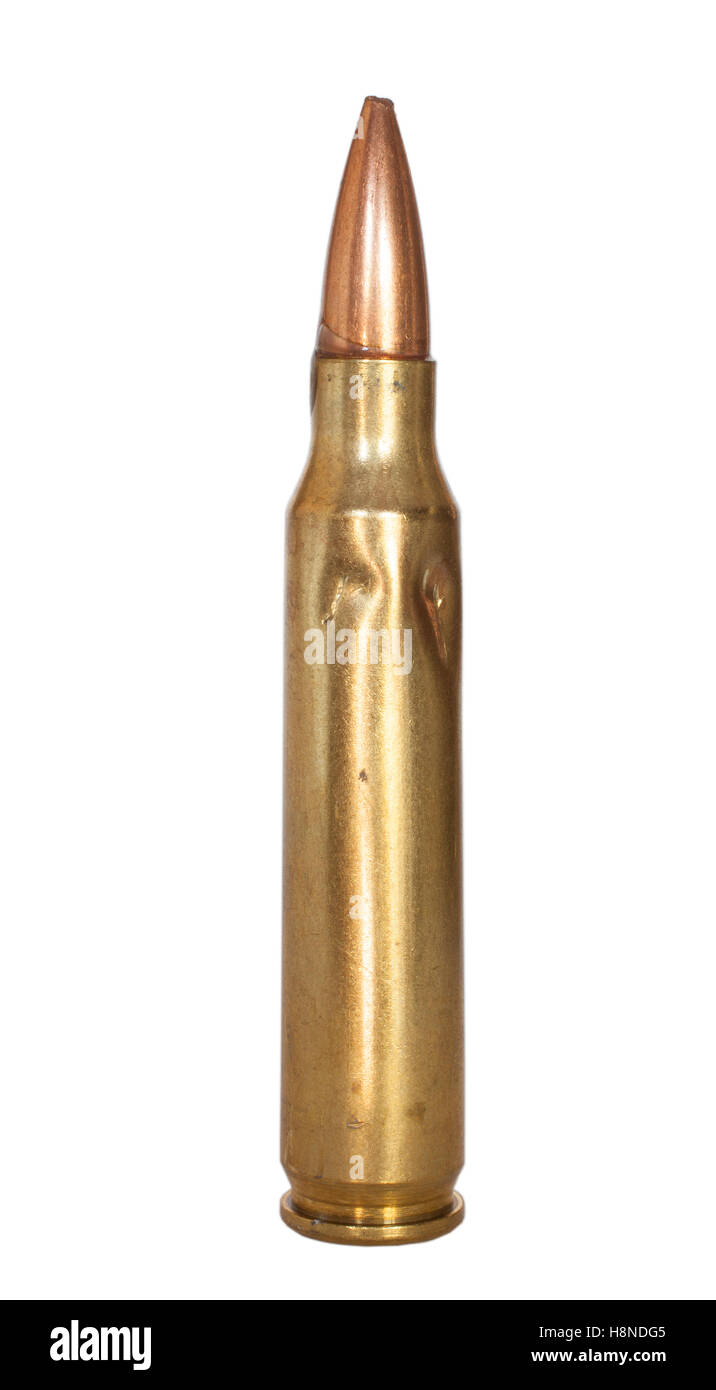 Centerfire cartridge that has been bent by a bad magazine Stock Photo ...