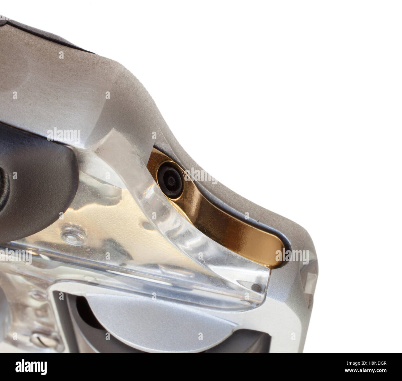 Brightly colored hammer on a revolver isolated on white Stock Photo - Alamy