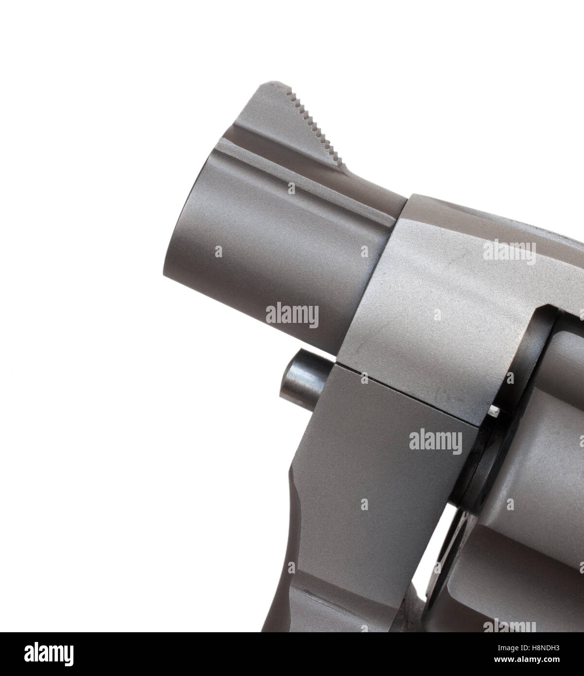 Barrel and front sight on a snub nosed revolver isolated on white Stock ...