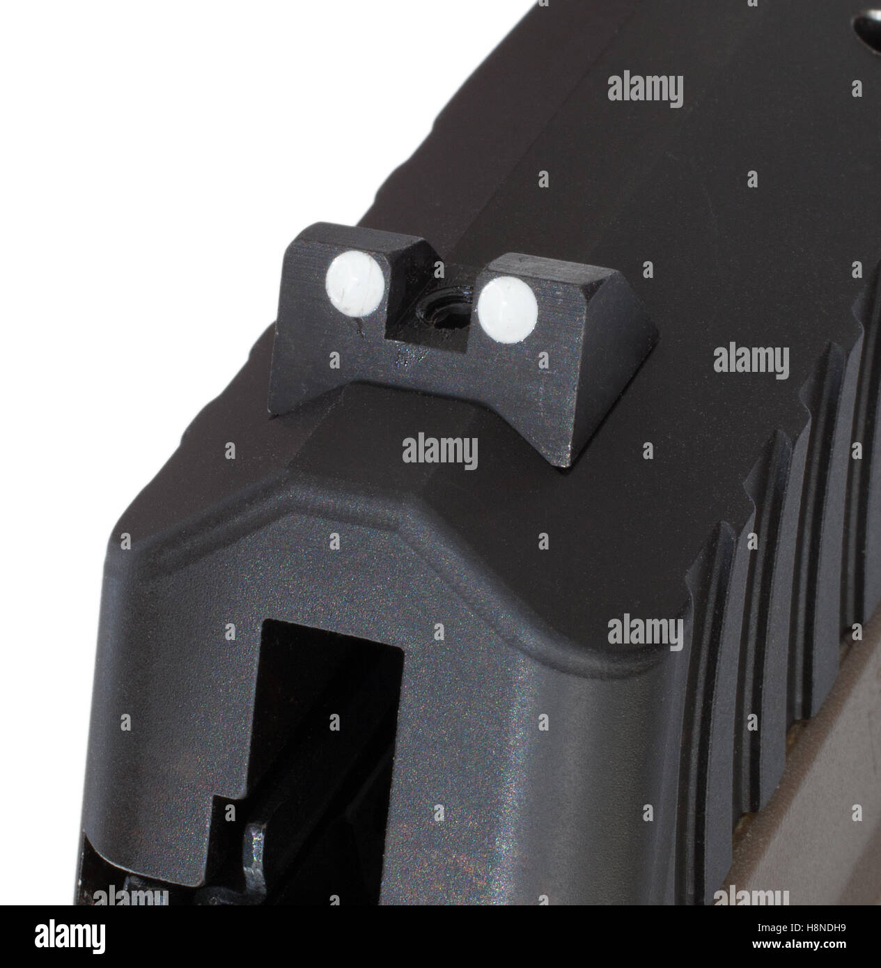 Two dot rear sight that is on the back of a semi automatic pistol Stock ...