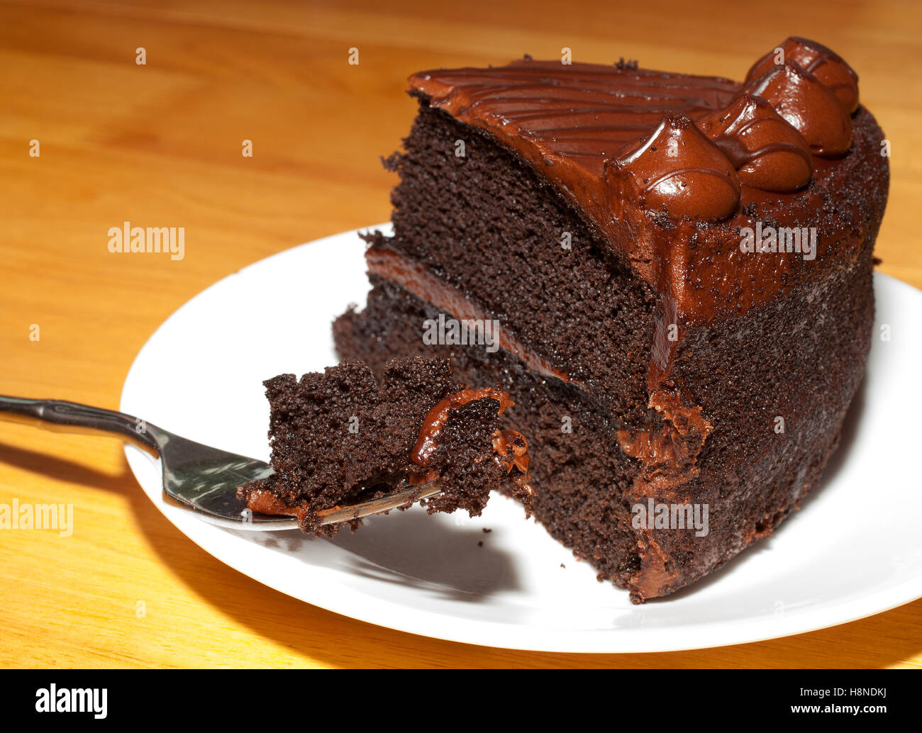 Chocolate cake that has a really thick chocolate frosting Stock Photo ...