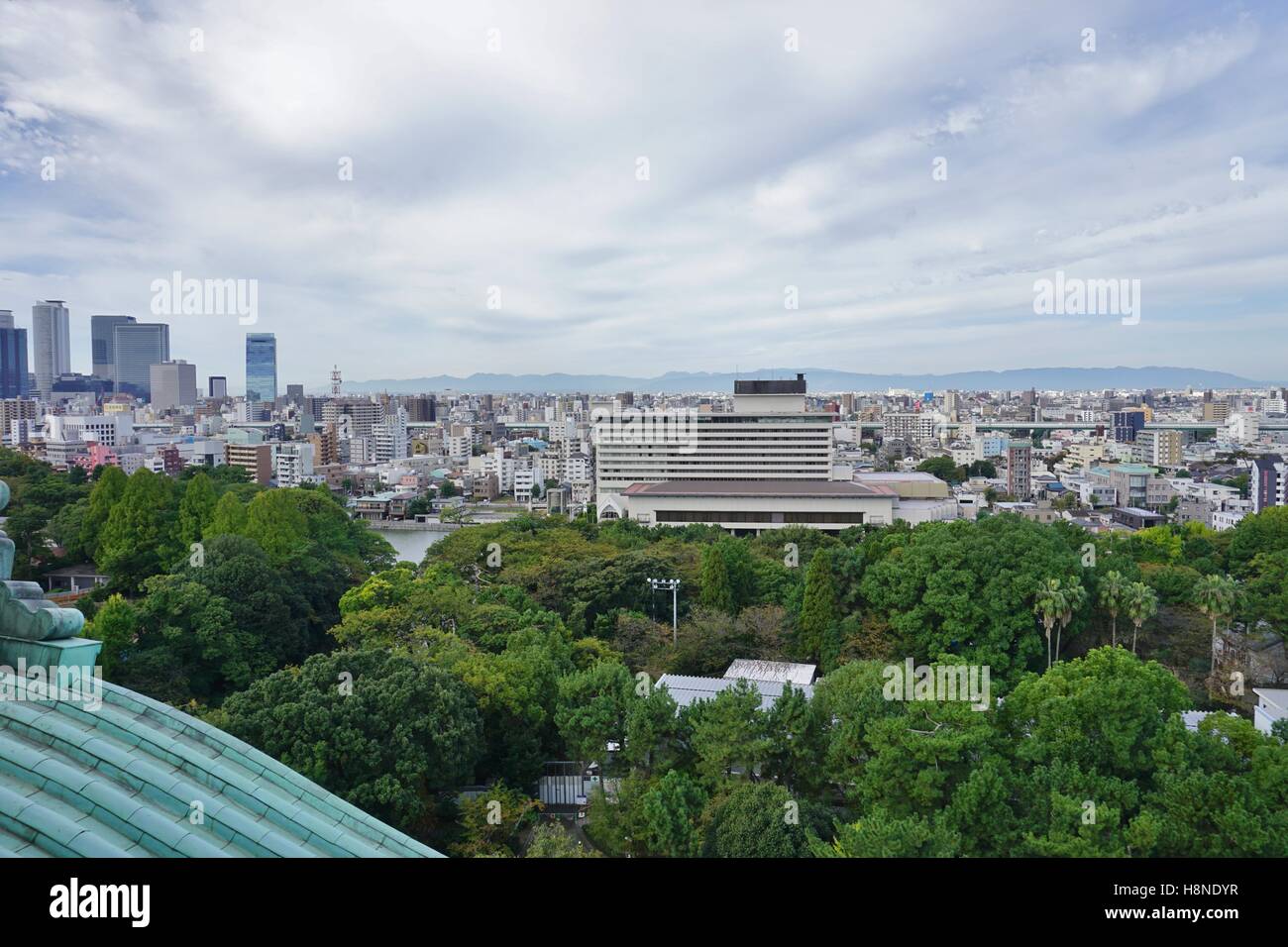 Landscape view of the city of Nagoya in Japan seen from the castle ...