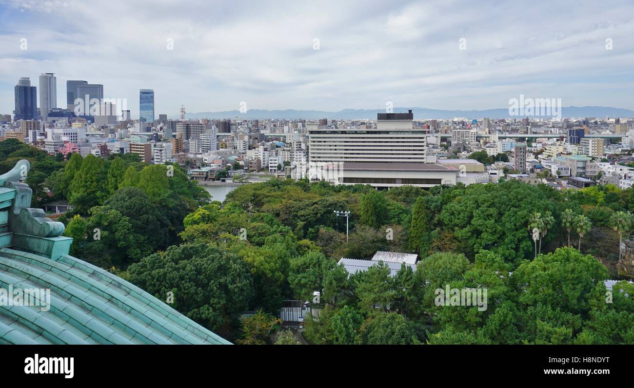 Landscape view of the city of Nagoya in Japan seen from the castle ...