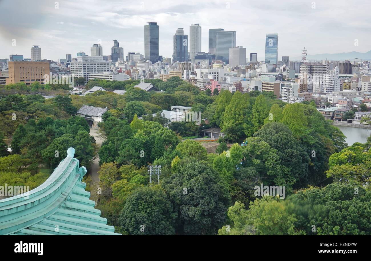 Landscape view of the city of Nagoya in Japan seen from the castle ...