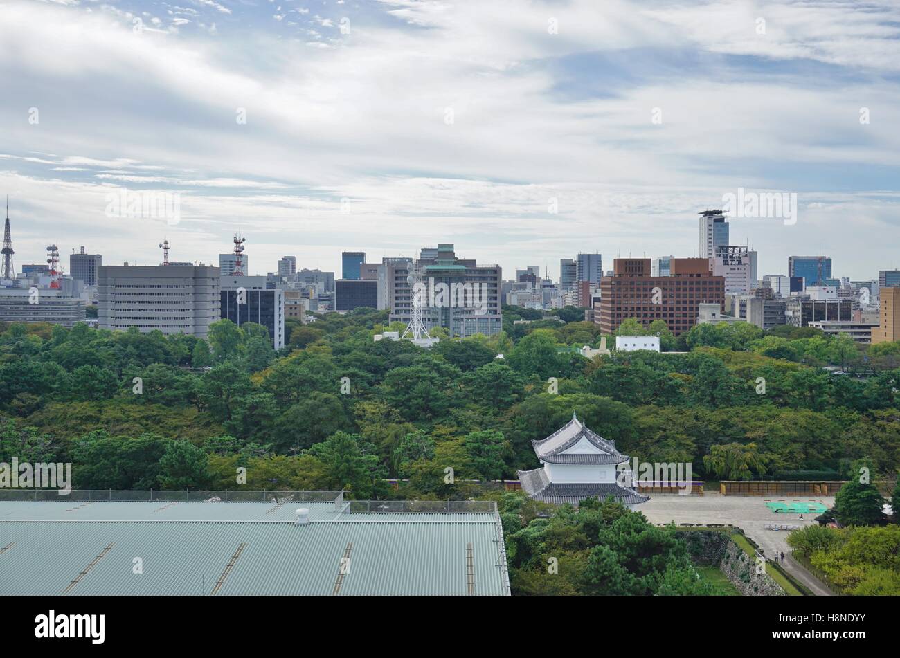 Landscape view of the city of Nagoya in Japan seen from the castle ...