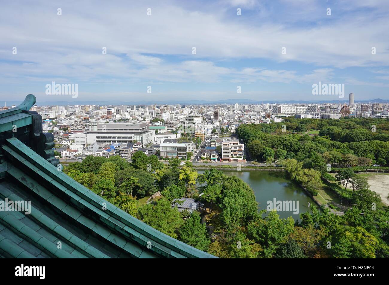 Landscape view of the city of Nagoya in Japan seen from the castle ...