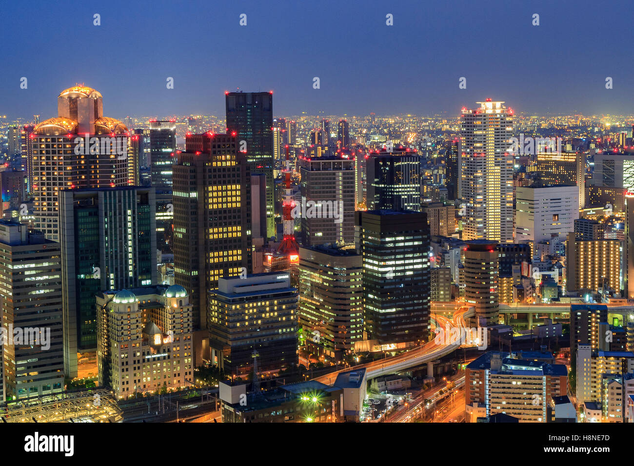 The beautiful Osaka night downtown cityscape from Umeda Sky Building ...