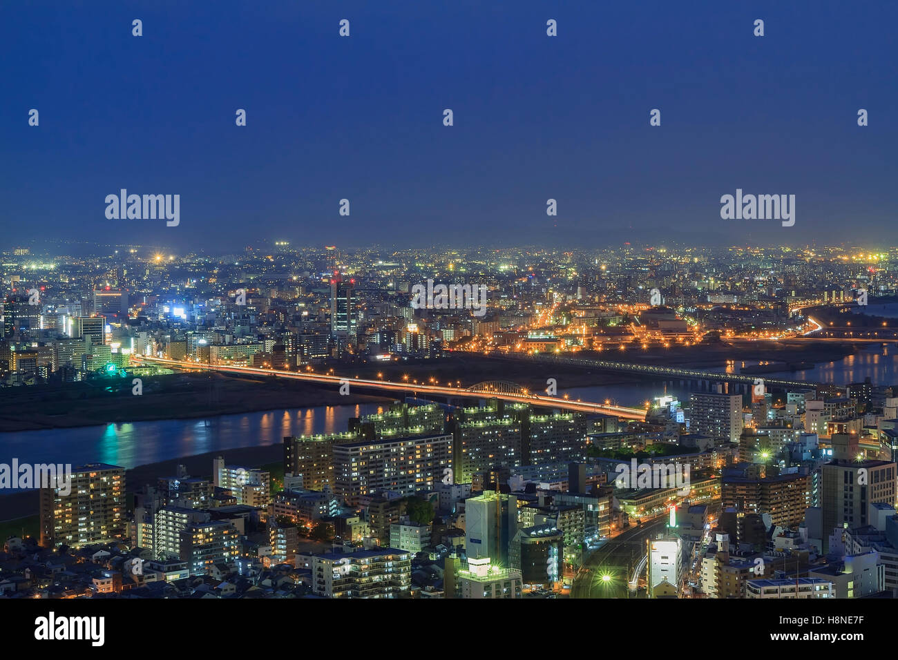 The beautiful Osaka night downtown cityscape from Umeda Sky Building ...