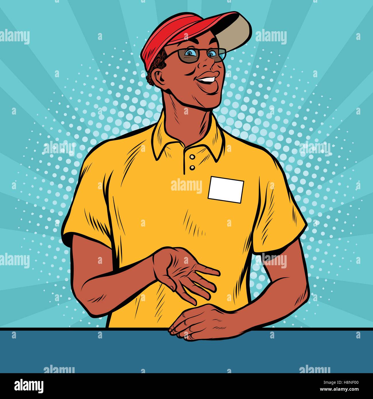 African American worker fast food gives the order Stock Vector Image ...