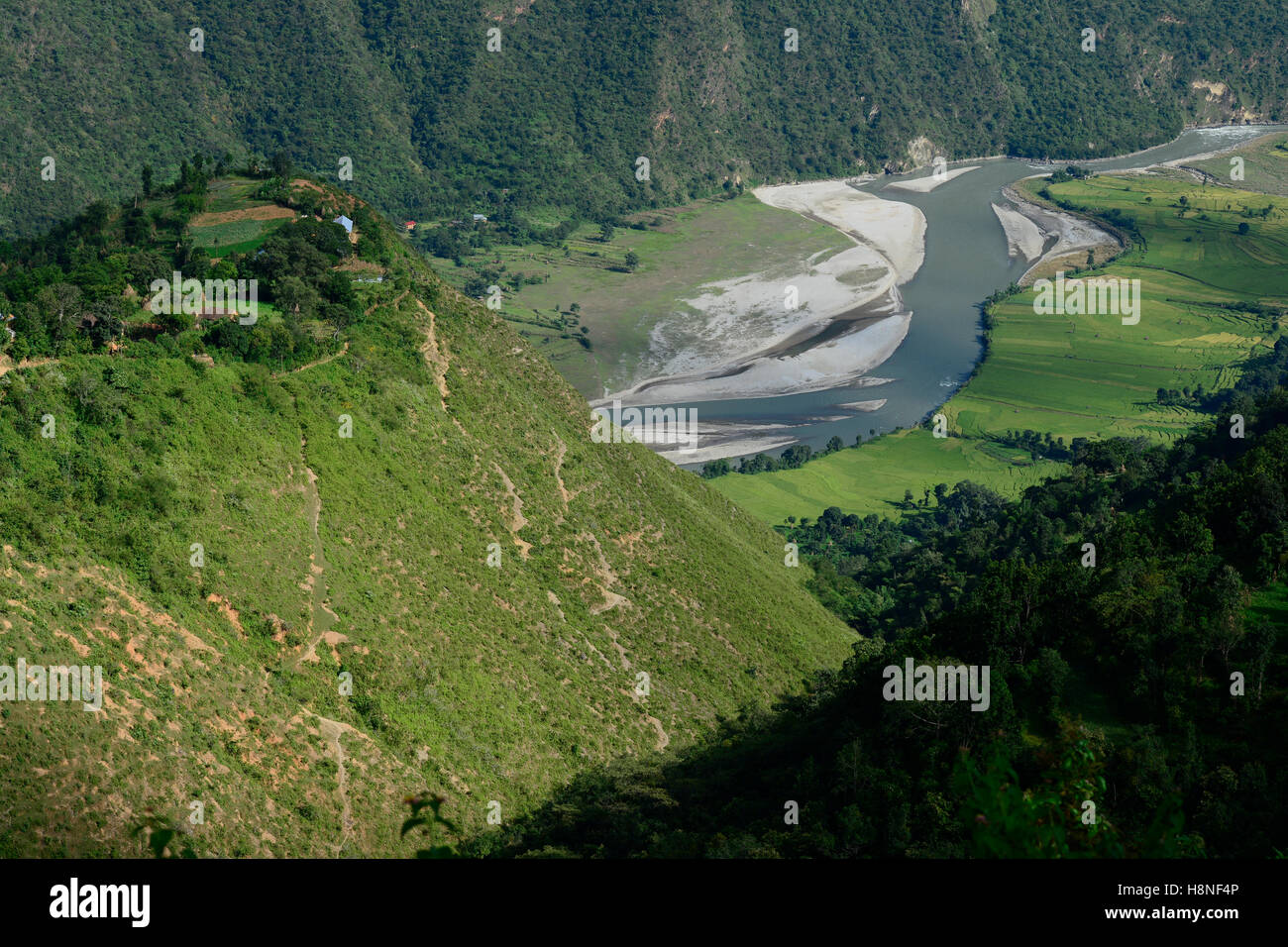 NEPAL, Dolalghat, village Koshideka, paddy fields in valley of river ...