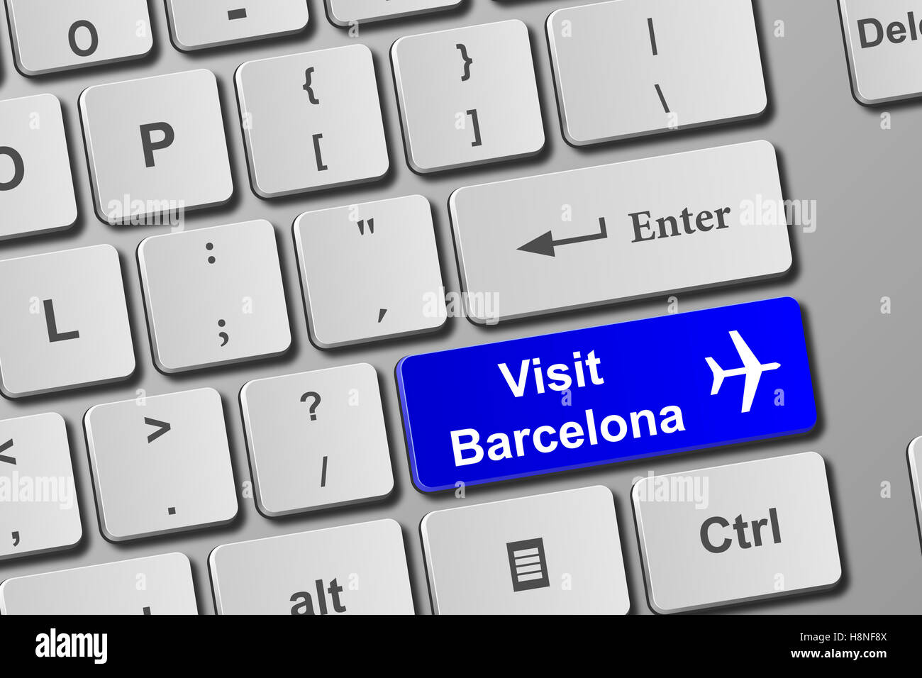 Visit Barcelona blue keyboard button. Buy online tickets concept to ...