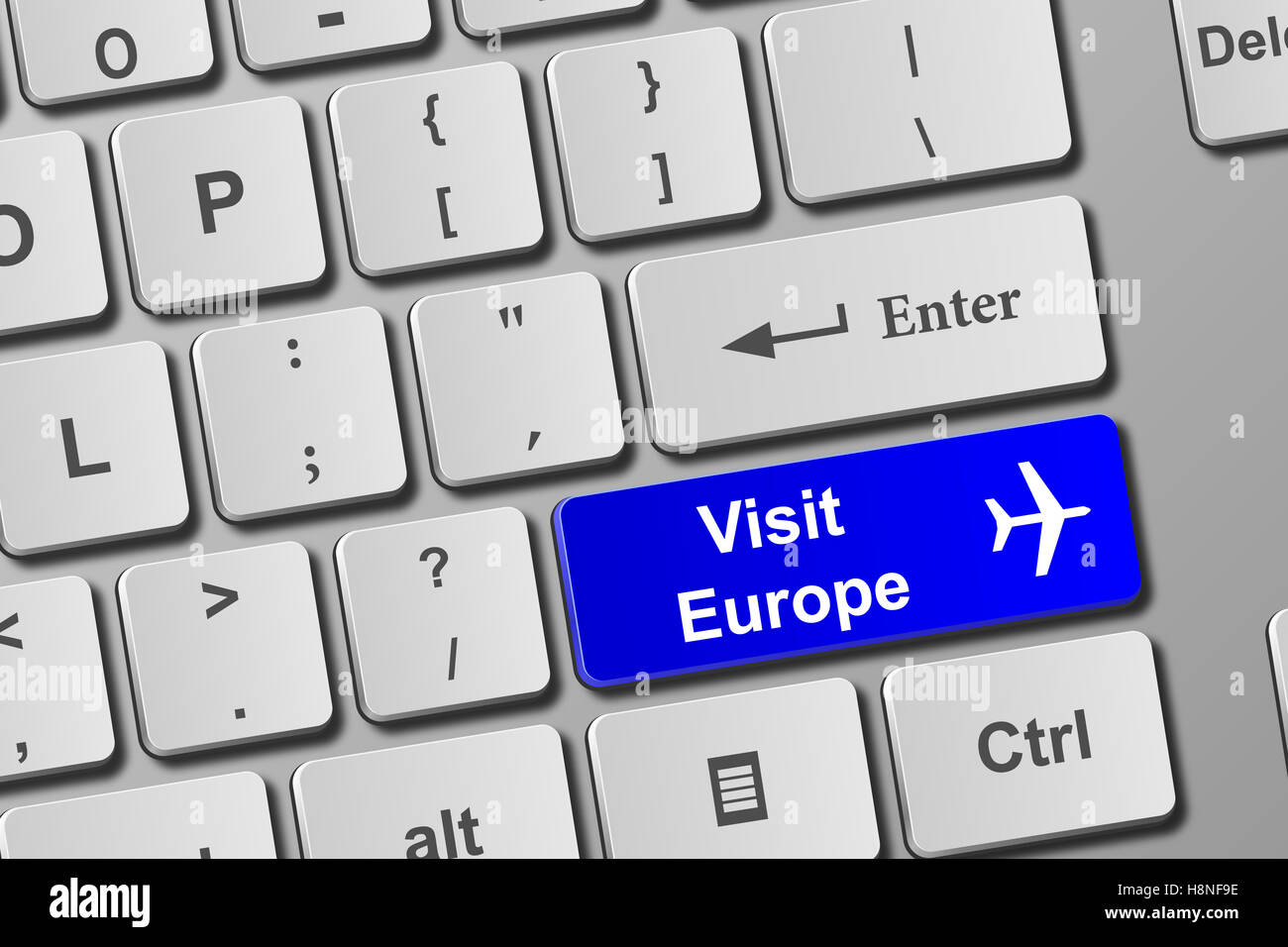 Visit Europe blue keyboard button. Buy online tickets concept to visit ...