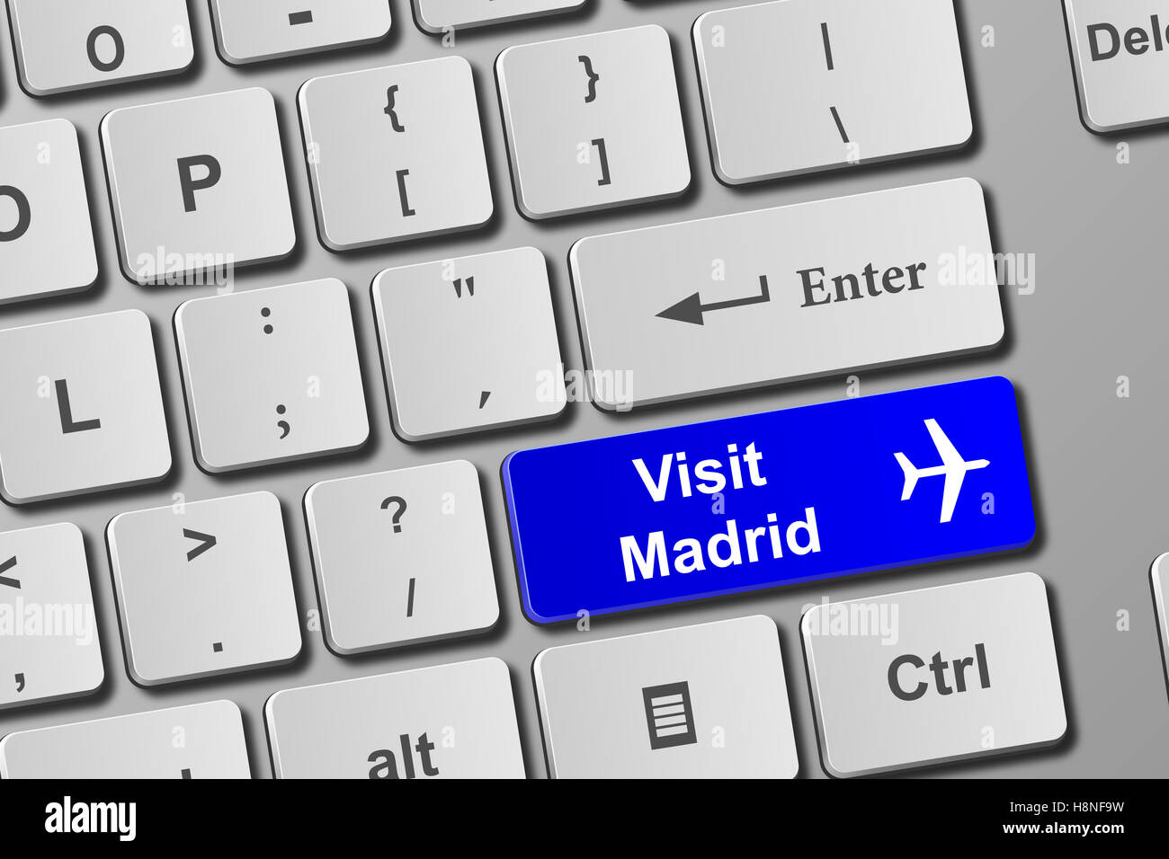 Visit Madrid blue keyboard button. Buy online tickets concept to visit ...