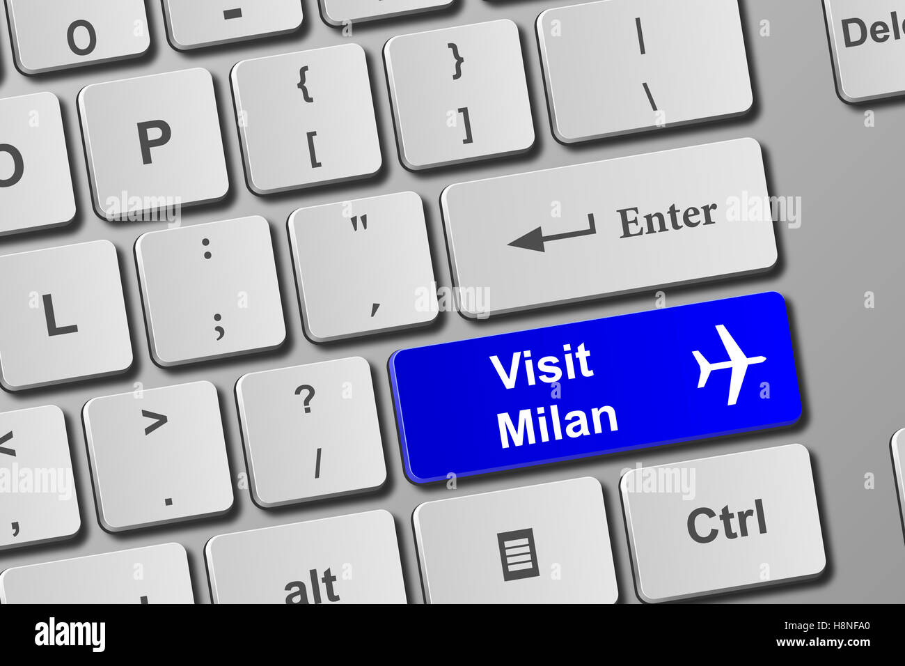 Visit Milan blue keyboard button. Buy online tickets concept to visit ...