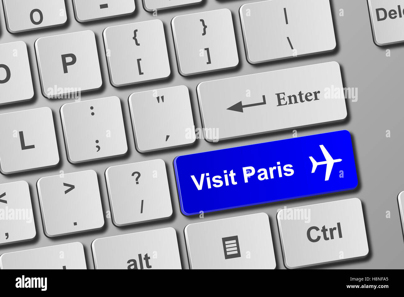Visit Paris blue keyboard button. Buy online tickets concept to visit ...