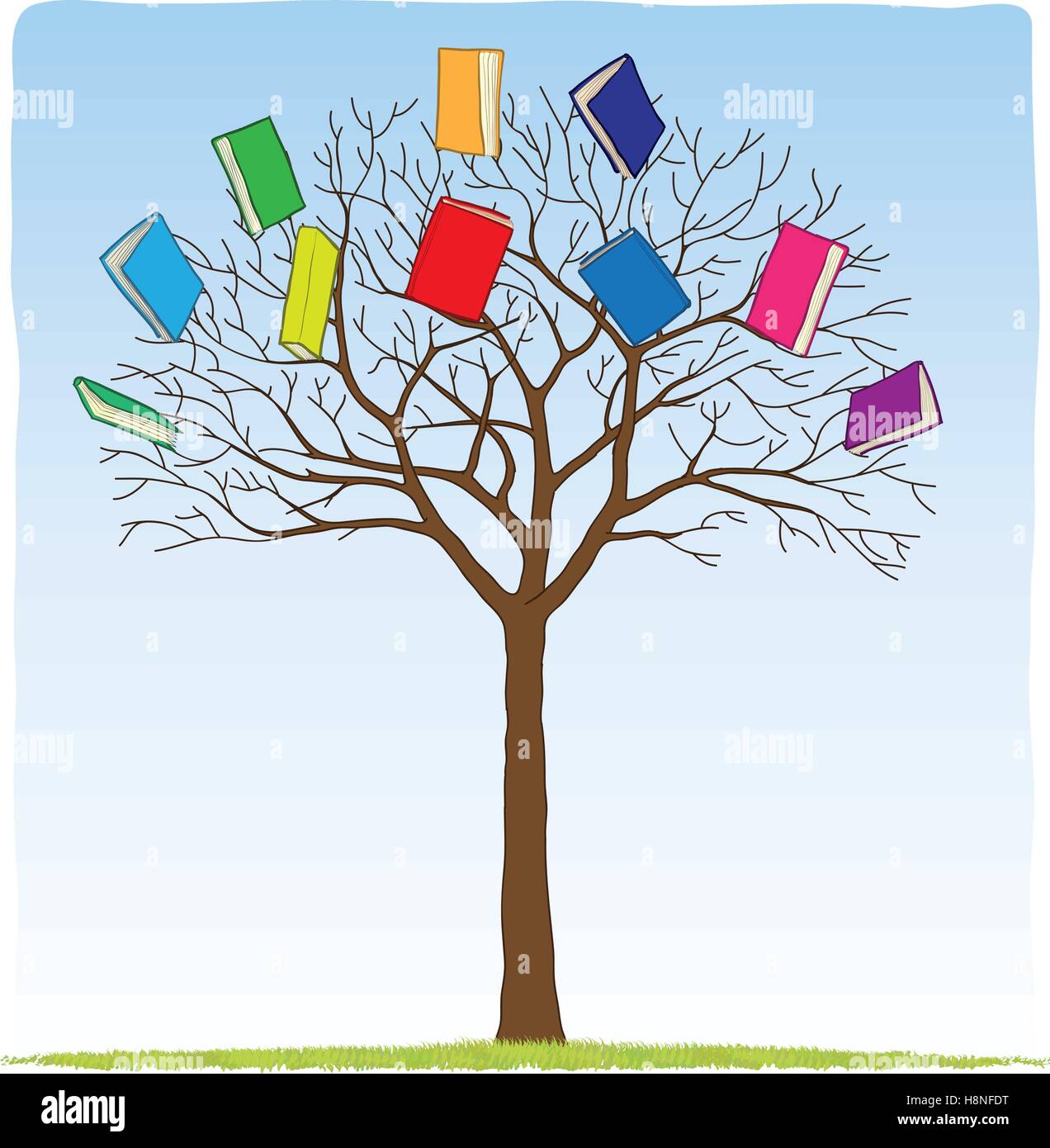 Illustration of books on the tree Stock Vector Image & Art - Alamy
