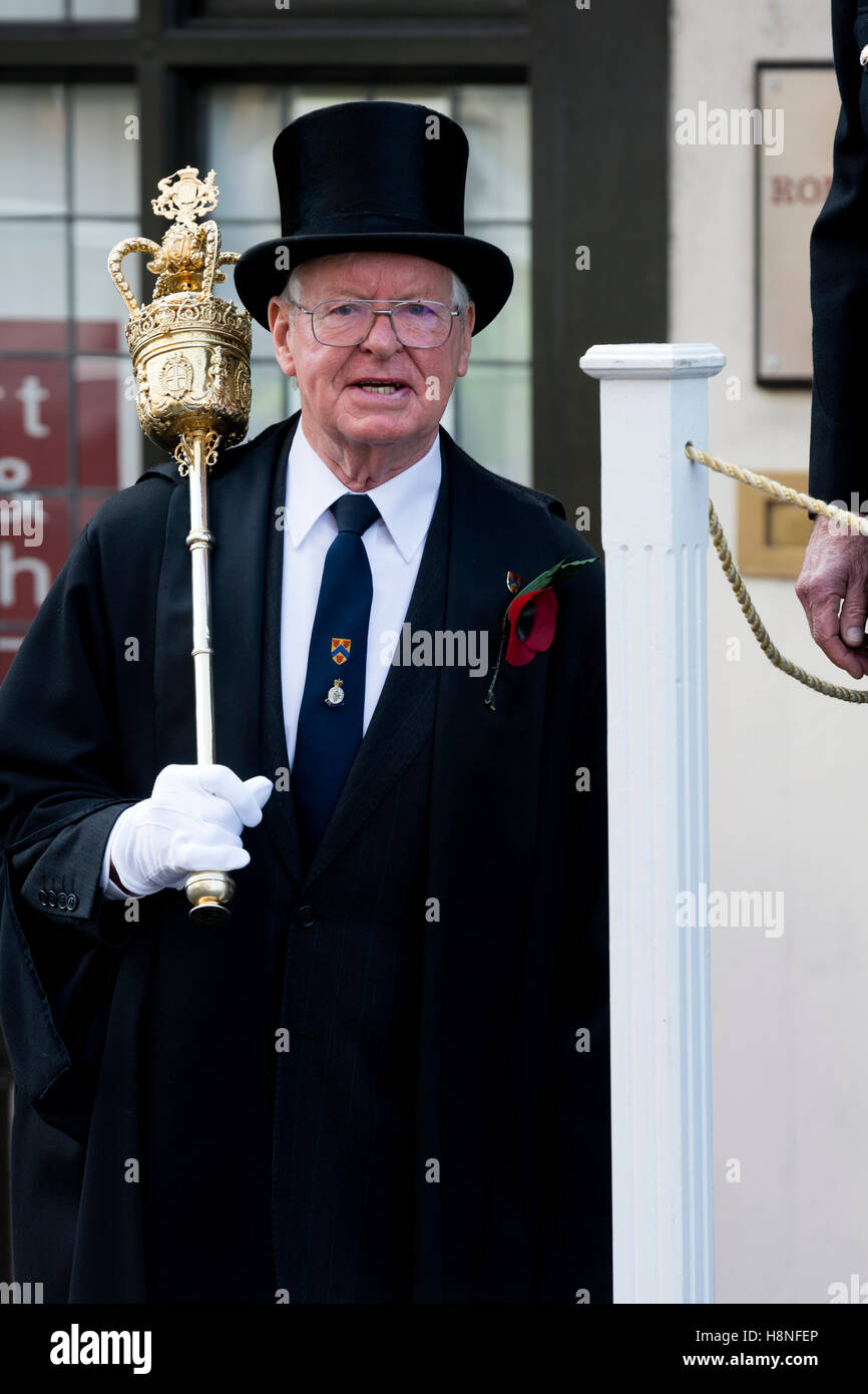 A mace-bearer at the Stratford-upon-Avon Remembrance Sunday parade ...