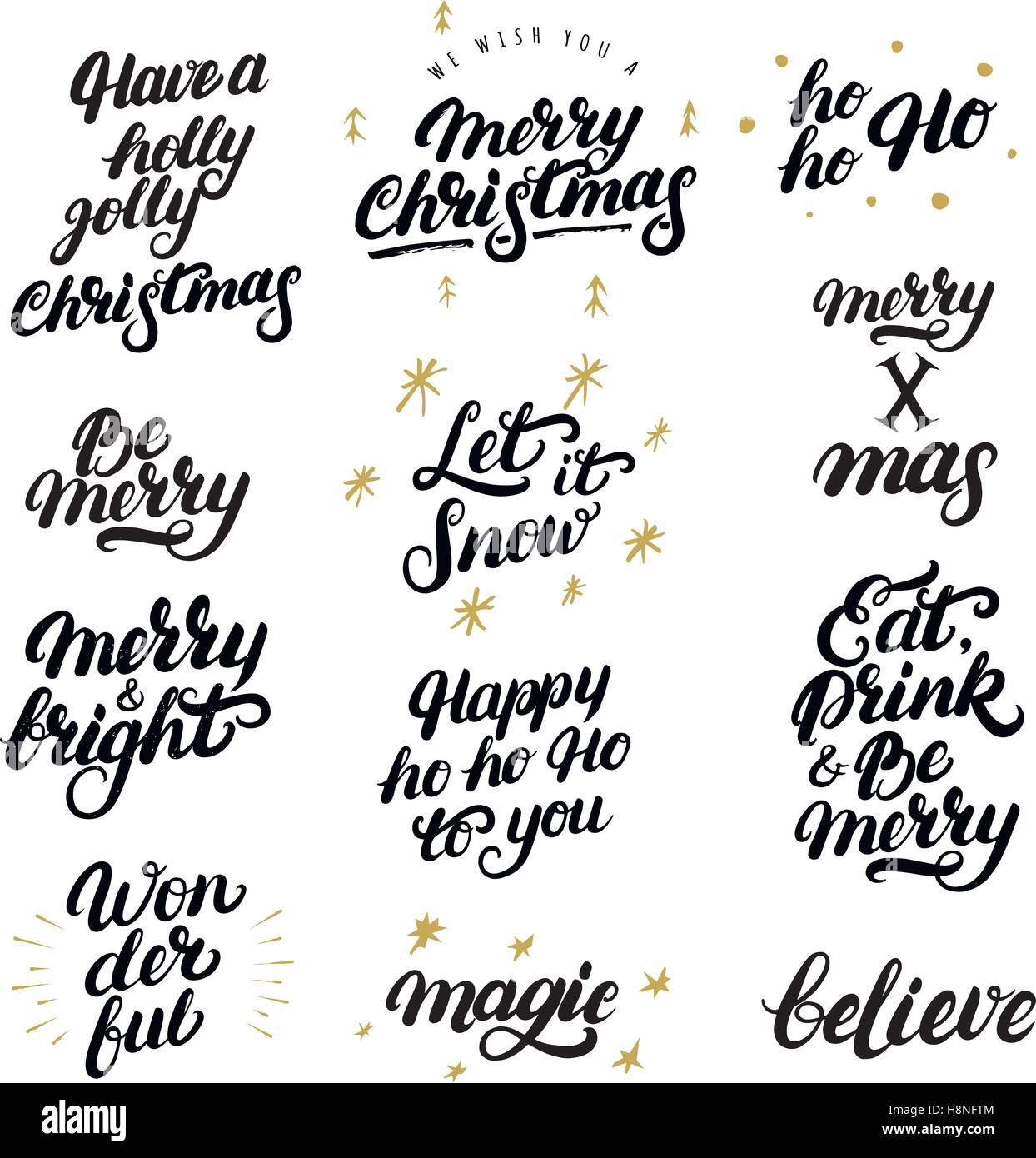 Big set of hand drawn christmas lettering and design elements Stock ...