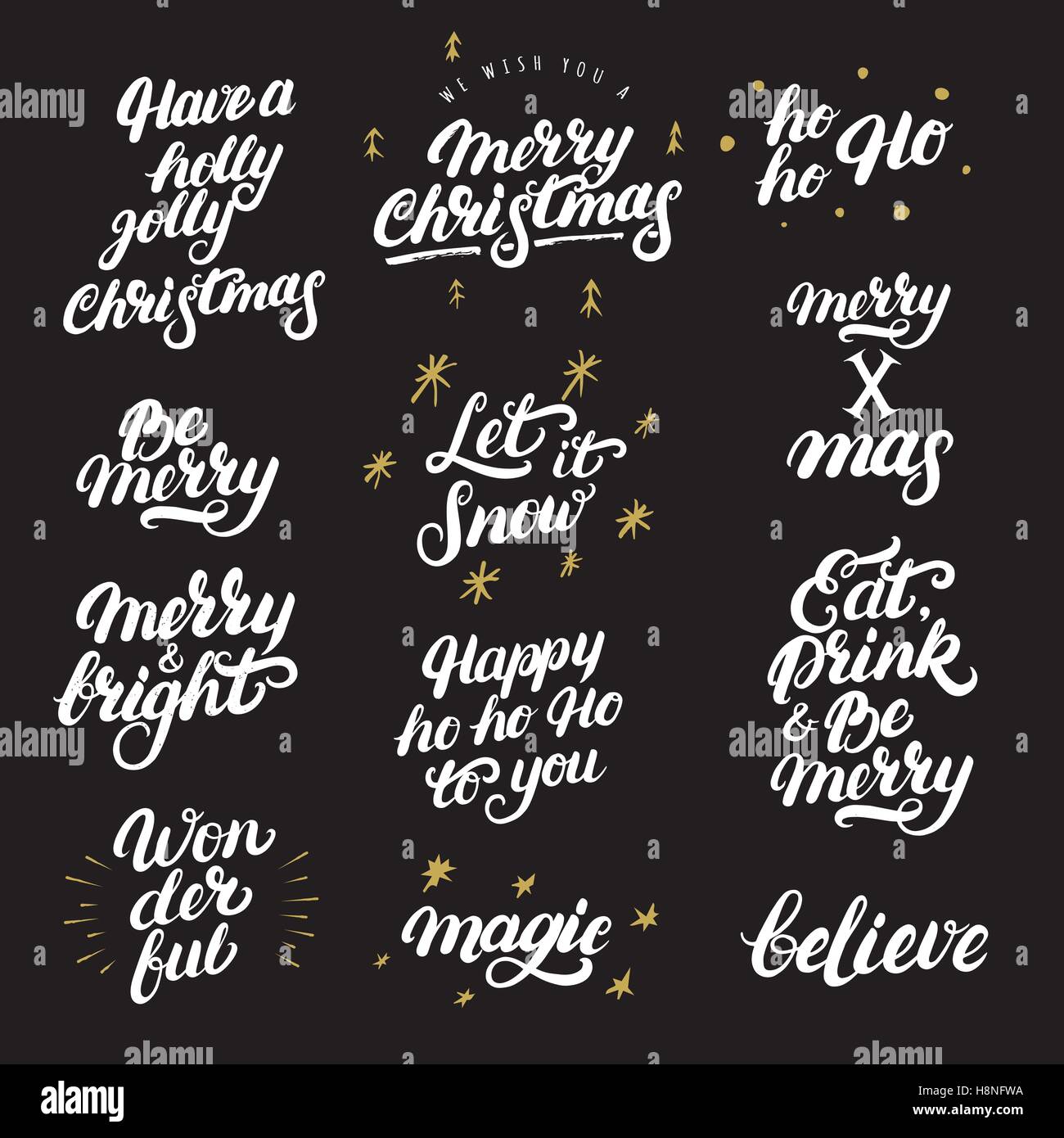 Big set of hand drawn christmas lettering and design elements Stock ...
