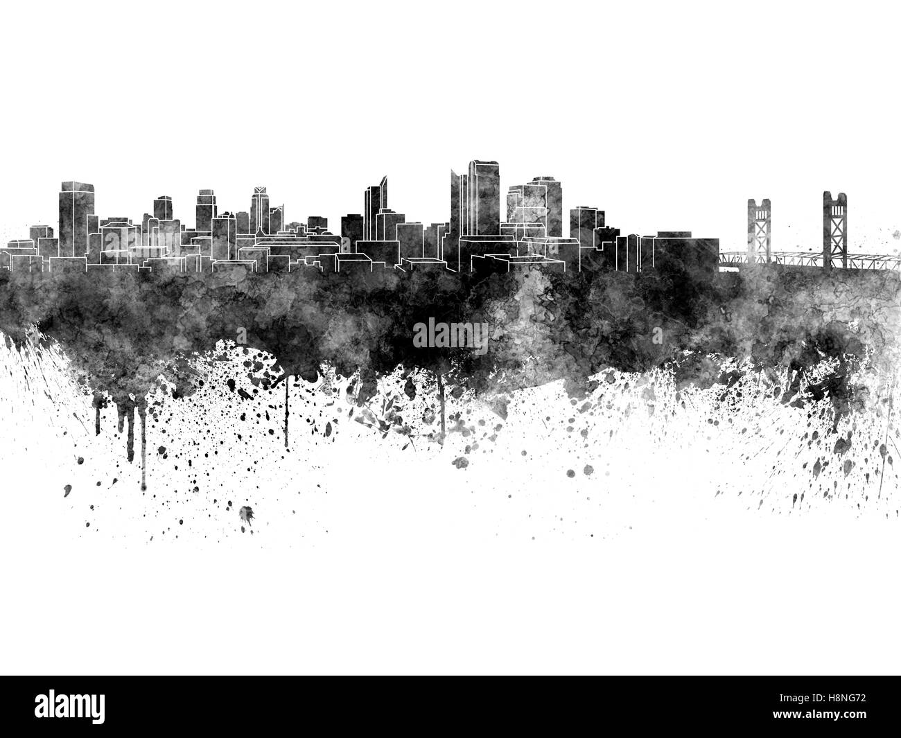 Sacramento skyline in black watercolor on white background Stock Photo ...