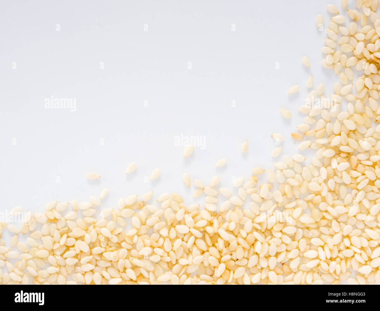 Sesame Seeds on white background with copy space. Isolated one edge ...
