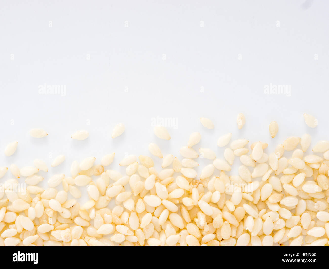 Sesame Seeds on white background with copy space. Isolated one edge ...