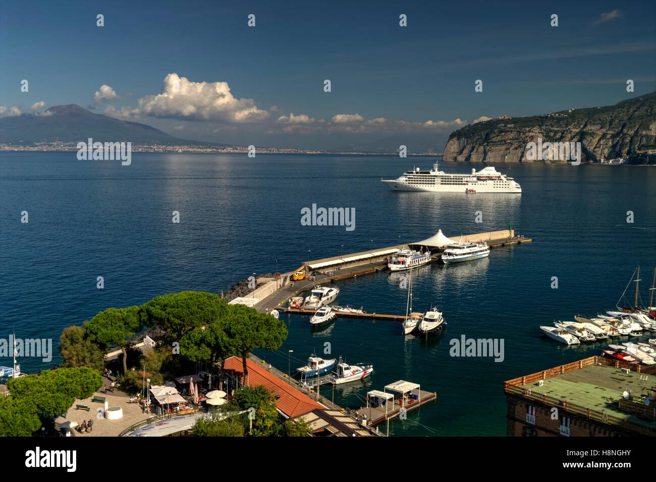 Waterfront, Sorrento, Italy with Mount Vesuvius in the background Stock ...