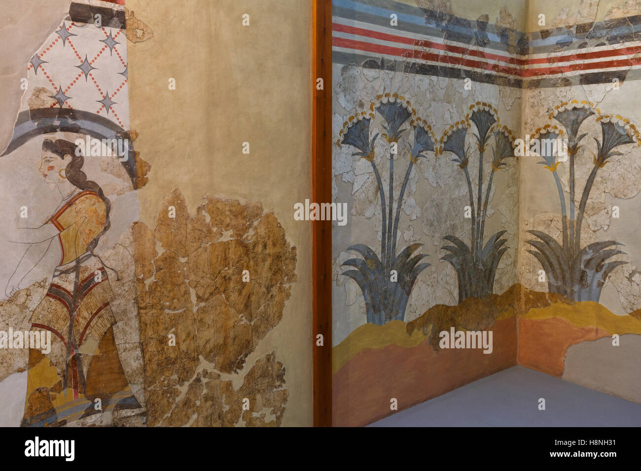 Museum of Prehistoric Thera in Fira, Santorini. Wall decoration ...