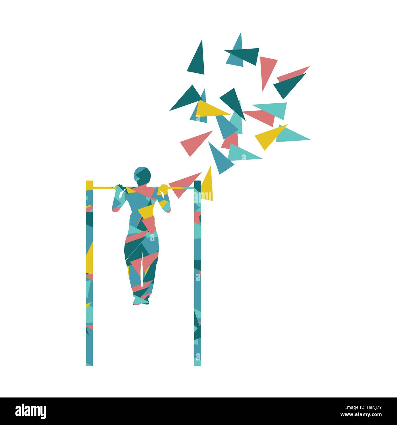 Athlete doing pull up man fitness and horizontal bar vector background ...