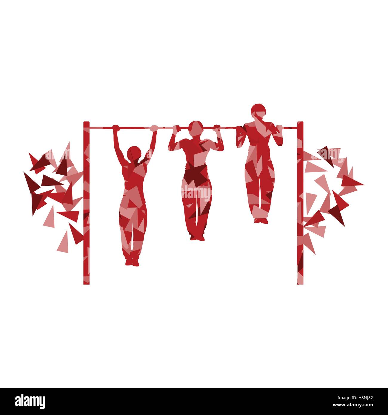 Athlete doing pull up man fitness and horizontal bar vector background ...