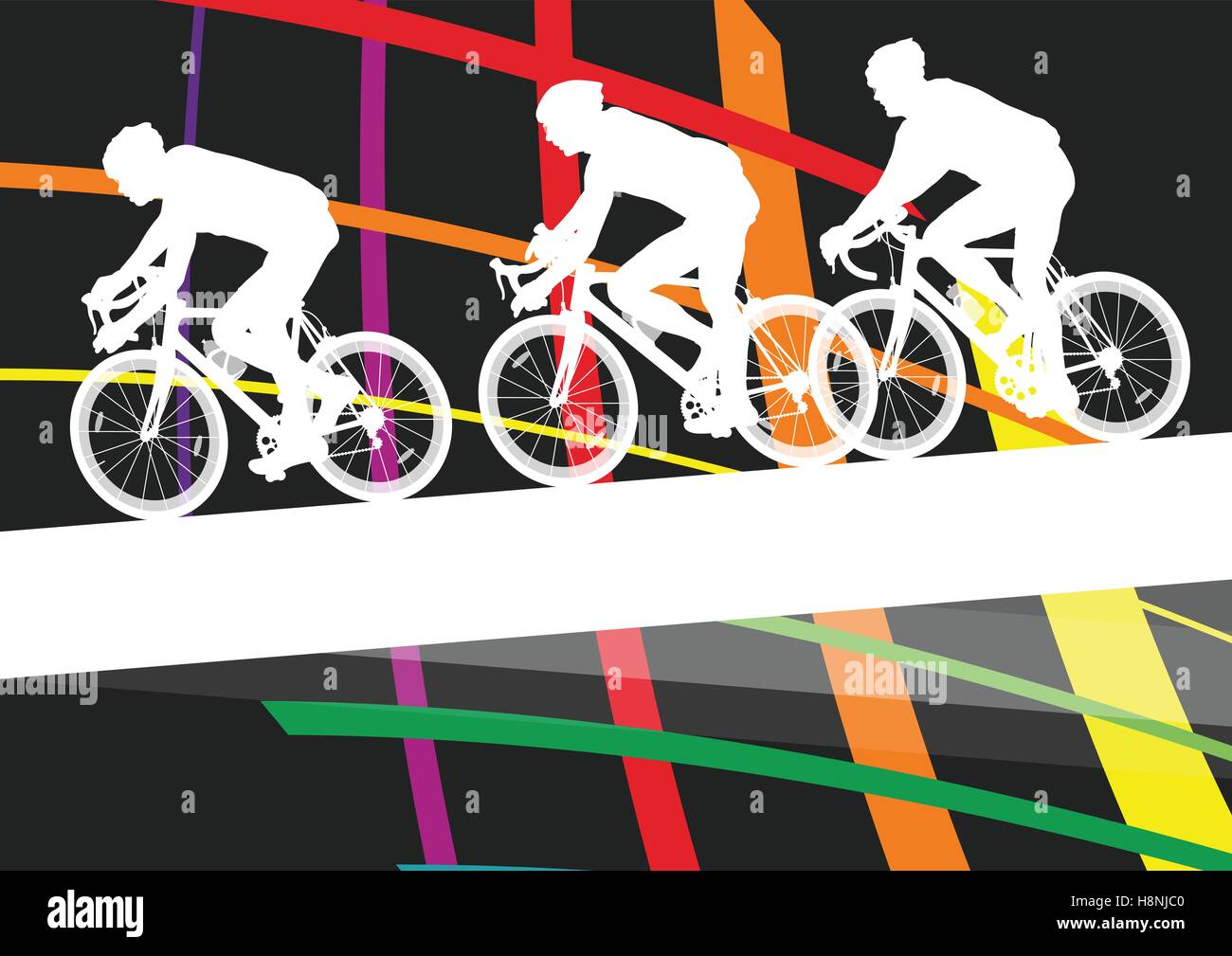 Cyclist active man and woman bicycle riders in abstract sport landscape ...