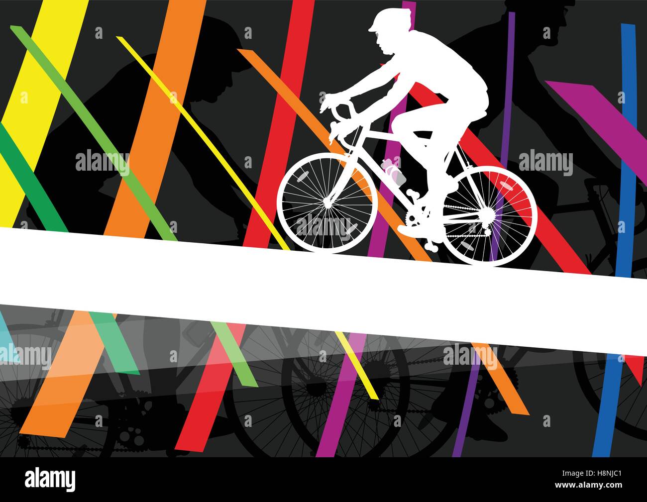 Cyclist active man and woman bicycle riders in abstract sport landscape ...