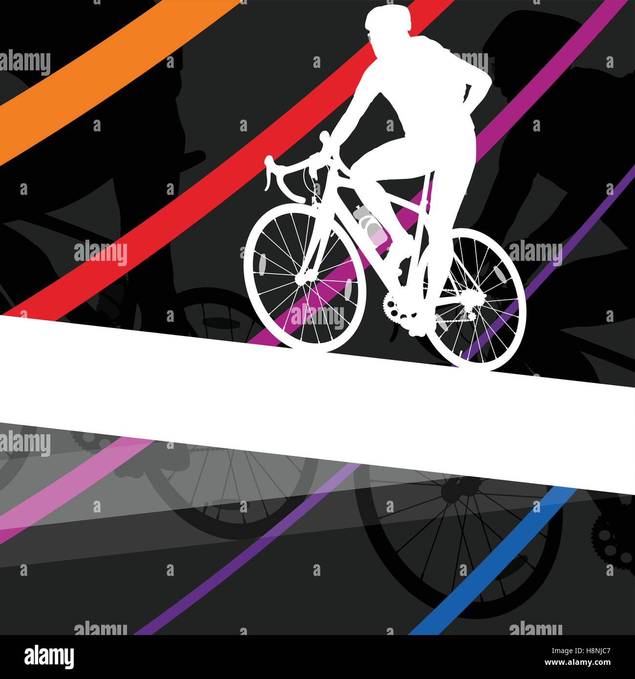 Cyclist active man and woman bicycle riders in abstract sport landscape ...