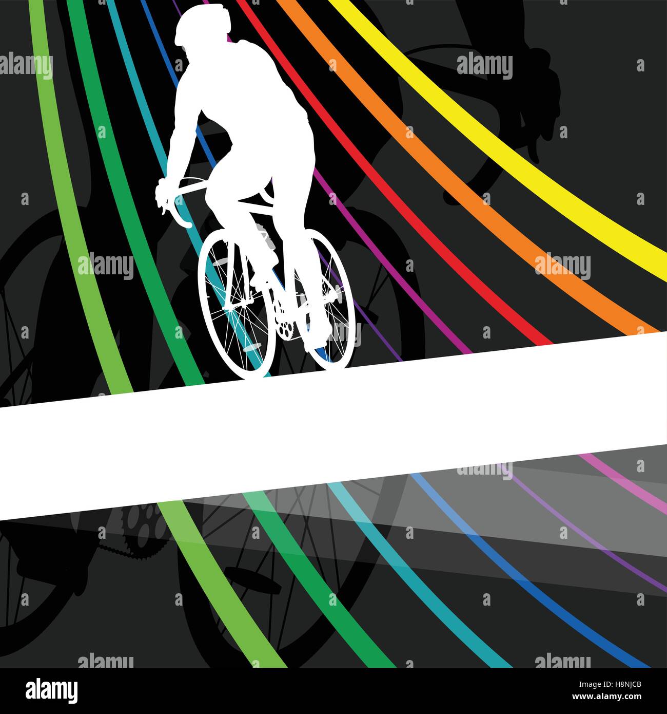 Cyclist active man and woman bicycle riders in abstract sport landscape ...