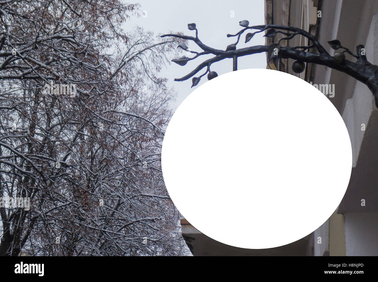 Signboard. Mock up. Circle shape display on wall outdoors Stock Photo ...