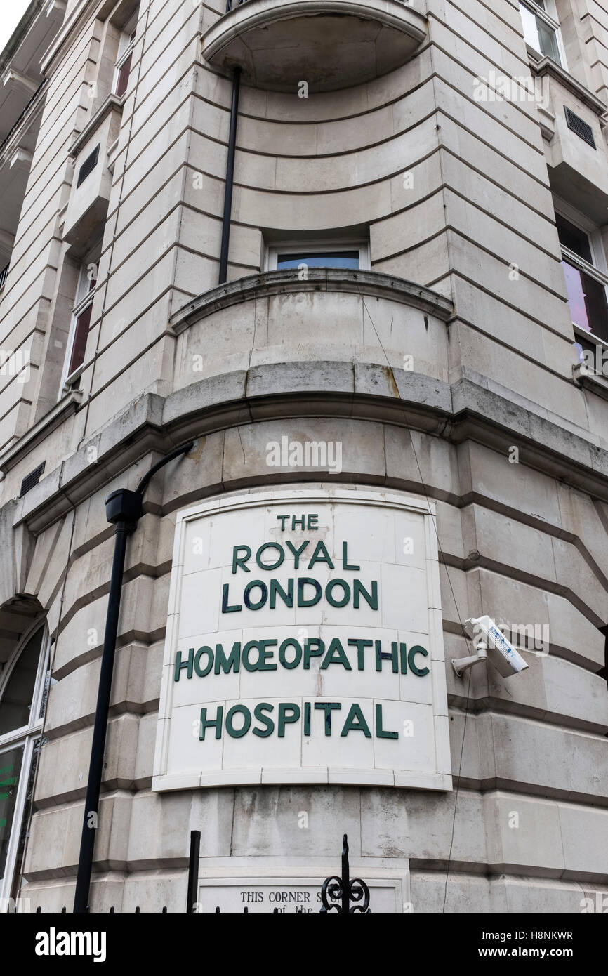 Name plate on the wall of the Royal London Homeopathic Hospital, London ...